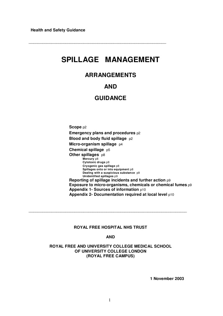 Spillage Management: Arrangements AND Guidance | PDF | Personal ...