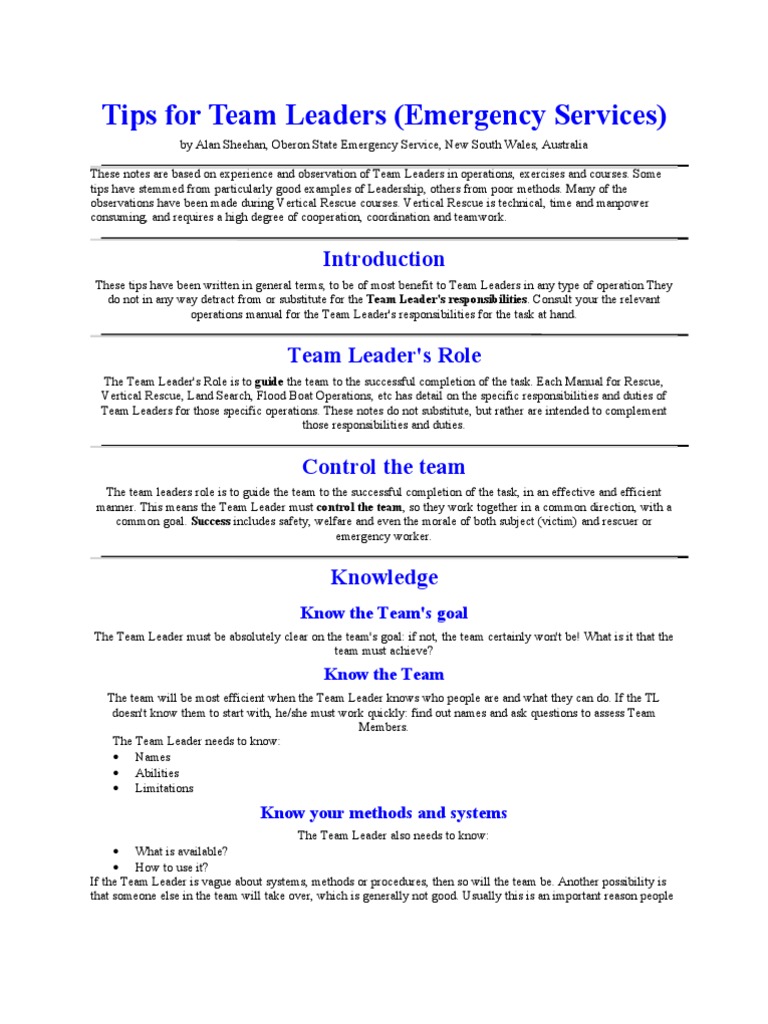 Ground Team Leader Tips | PDF | Leadership