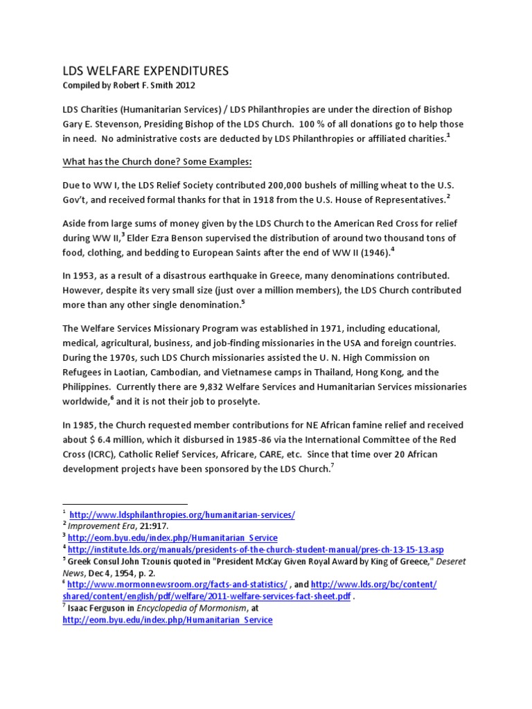 LDS Church Welfare Expenditures | The Church Of Jesus Christ Of Latter ...