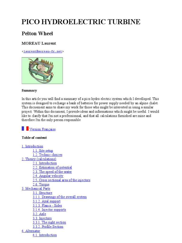 Pico Hydro Pelton Wheel System Guide | PDF | Power (Physics) | Turbine