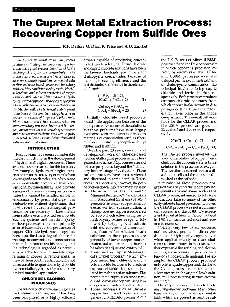 The Cuprex Metal Extraction Process: Recovering Copper From Sulfide ...