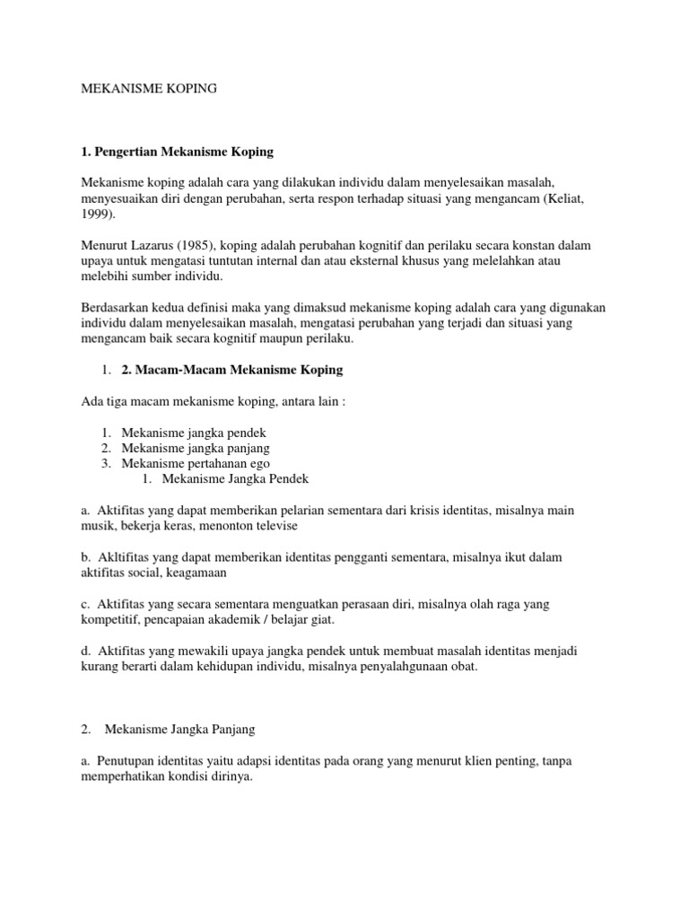 Mekanisme Koping | PDF | Pengembangan Diri