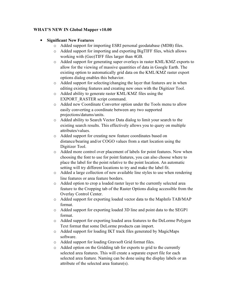 Global Mapper v10.00 Updates | PDF | File Format | Command Line Interface