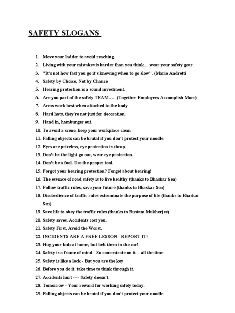 Safety Slogan Collection | PDF | Door | Risk