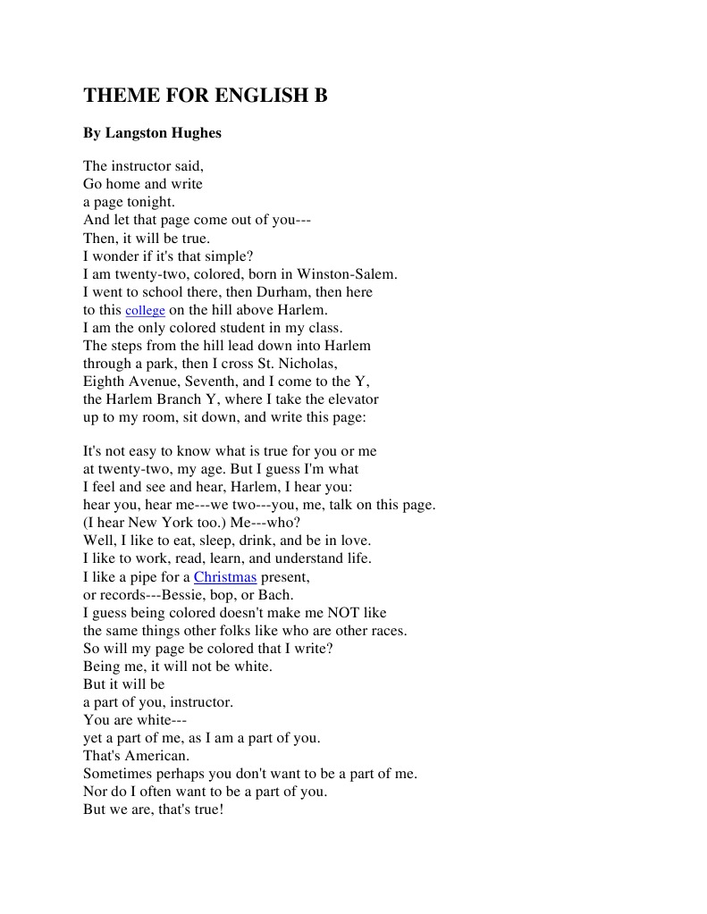 Langston Hughes' Theme for English B | PDF