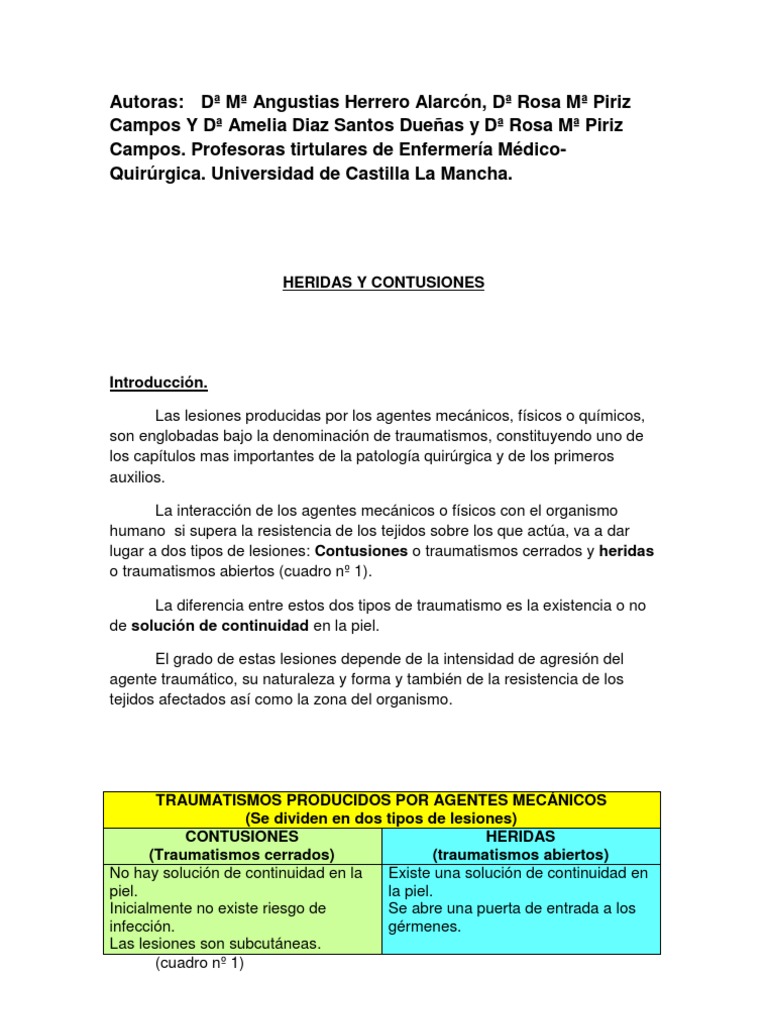 Traumatismos: Contusiones y Heridas | PDF | Herida | Lesión