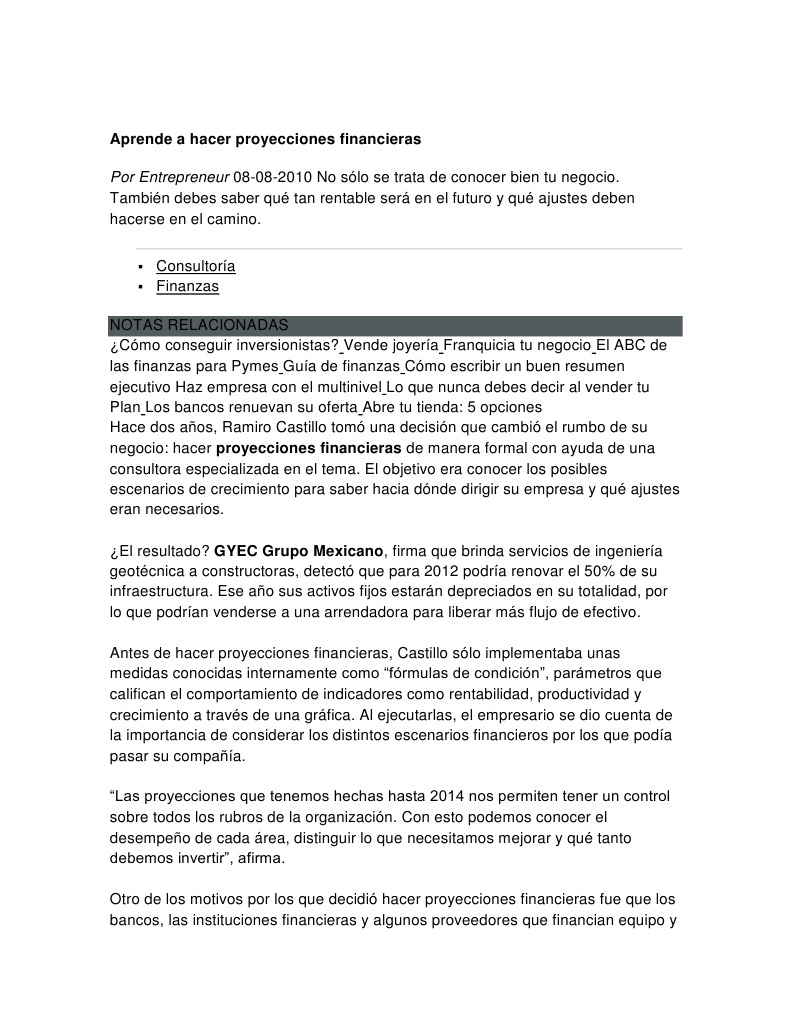 Aprende A Hacer Proyecciones Financieras | PDF | Análisis FODA | Presupuesto