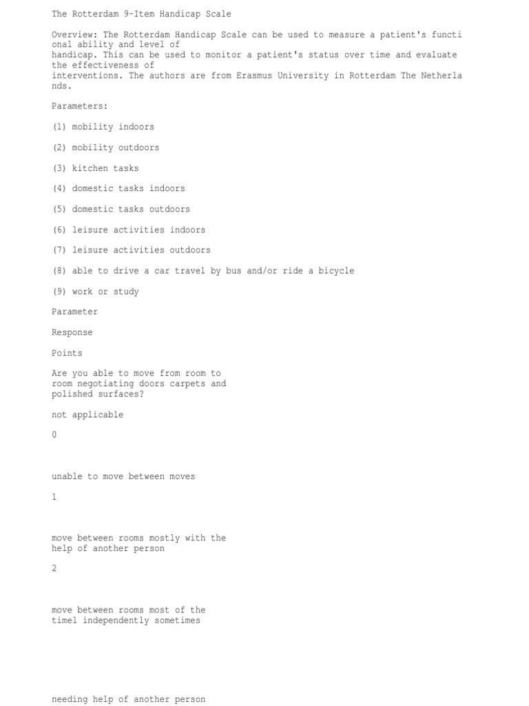 Rotterdam 9-Item Handicap Scale (1) Mpt1 | PDF | Psychology | Cognition