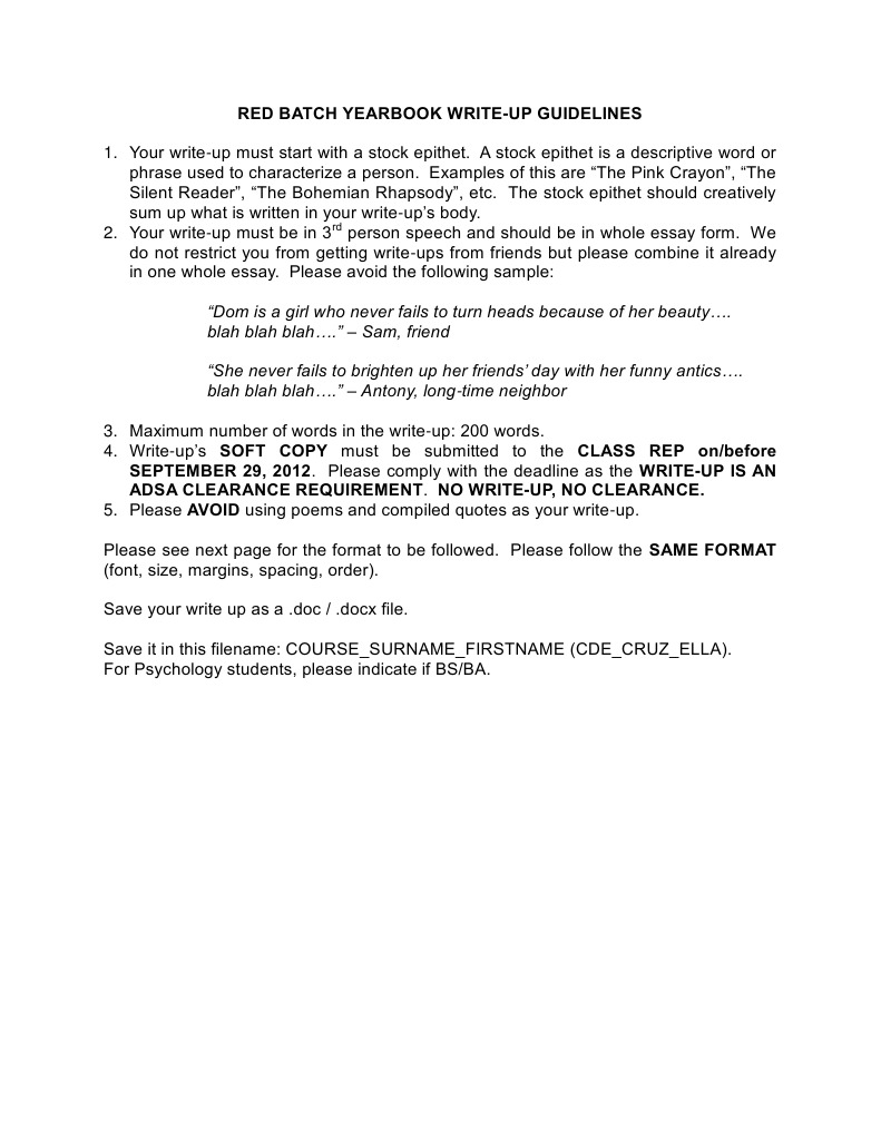 Yearbook Write-Up Guidelines | PDF