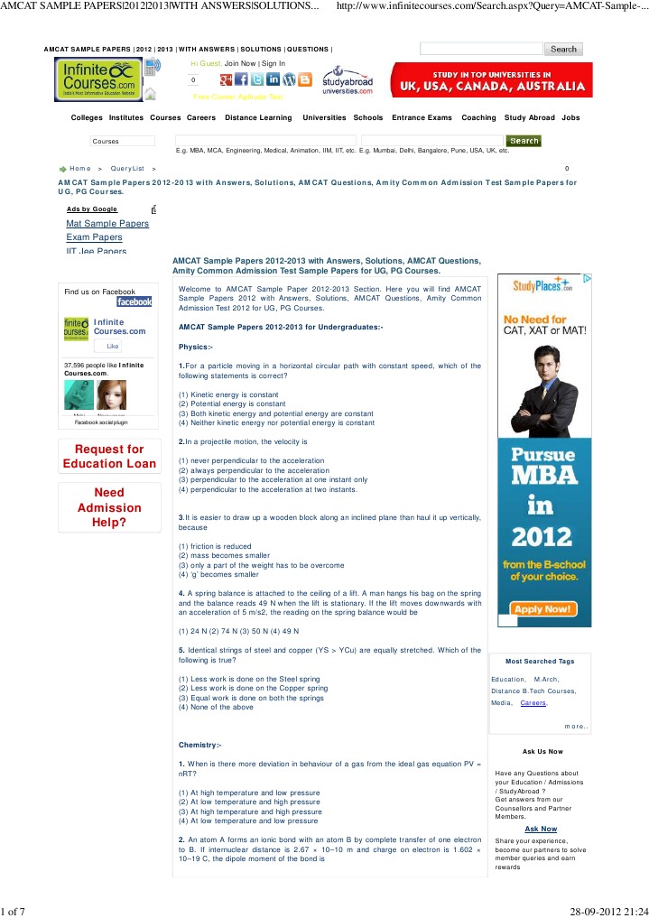 Amcat Sample Papers 2012 2013 With Answers Solutions Questions | PDF ...