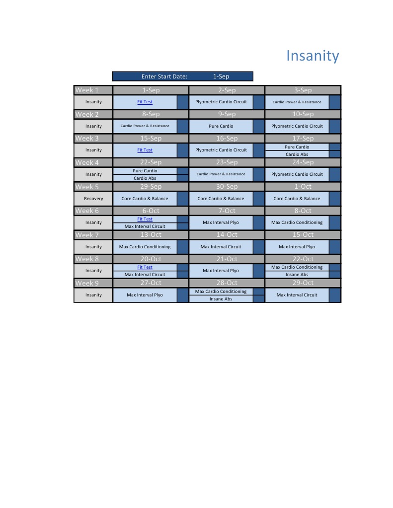 INSANITY Workout Calendar | PDF