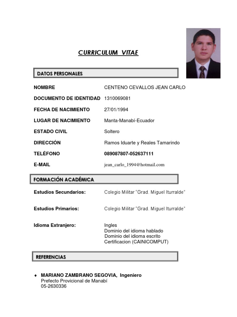Currículum Vitae de Jean Carlo Centeno | PDF