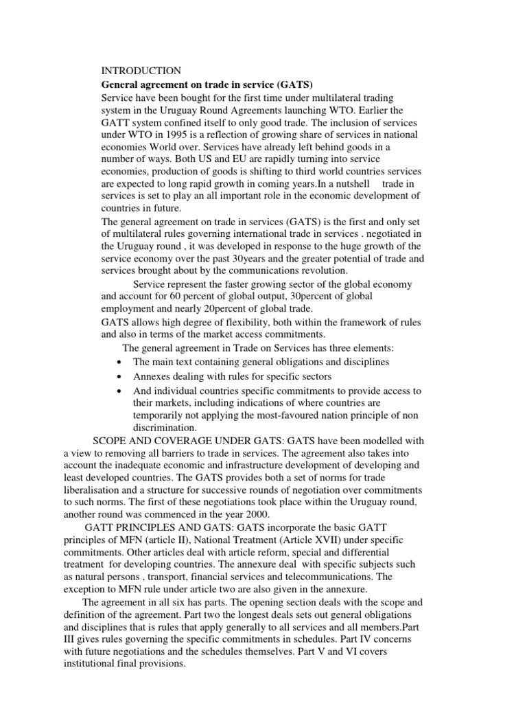General Agreement On Trade in Service (GATS) | PDF | General Agreement ...