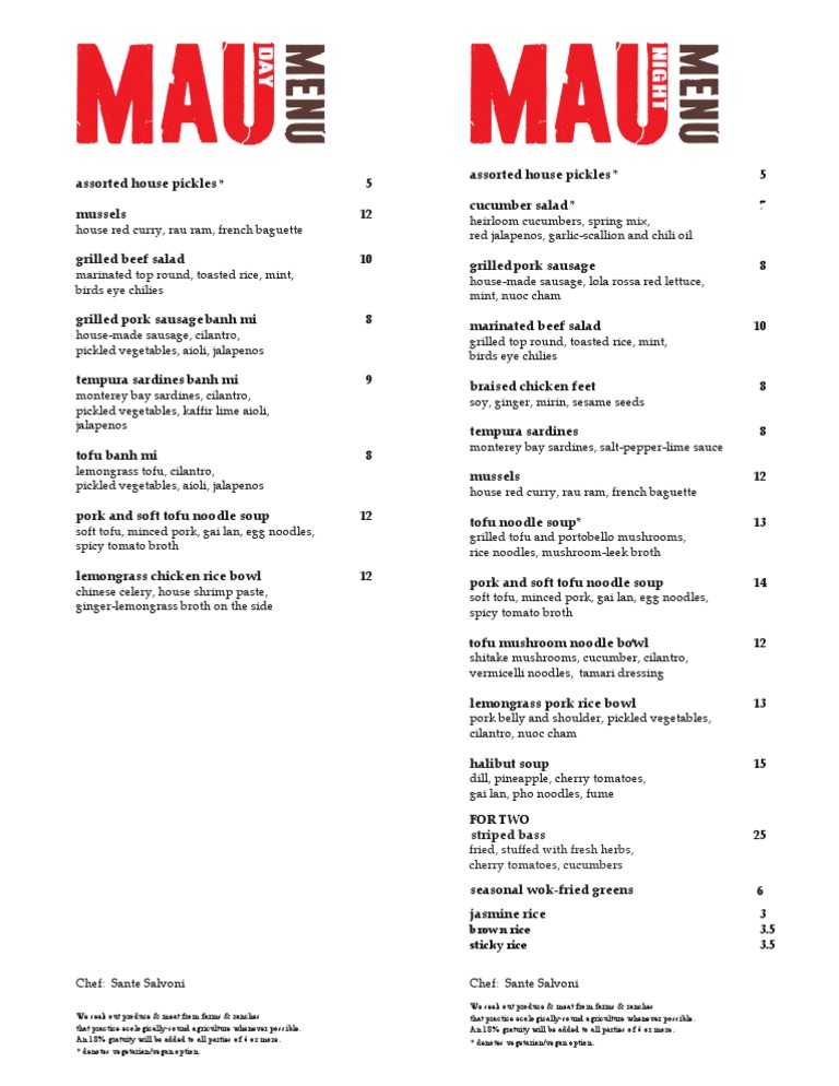 Mau Lunch and Dinner Menu | PDF