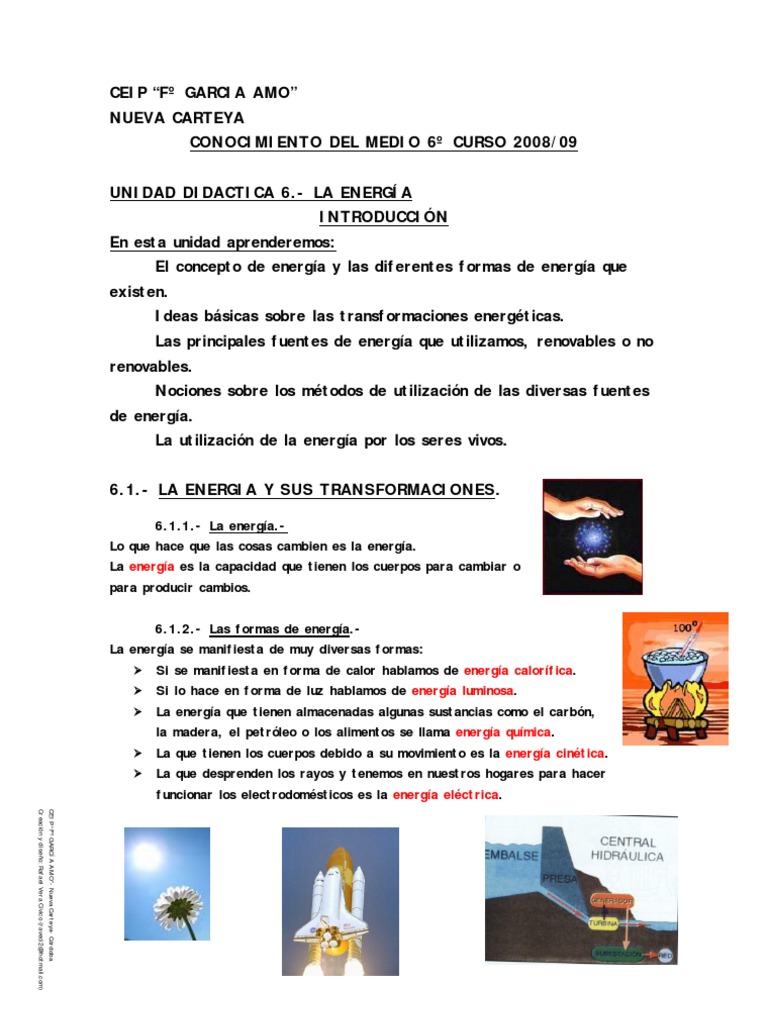Hojas De Trabajo Sobre Formas De Energía Para Sexto Grado Trabajo De