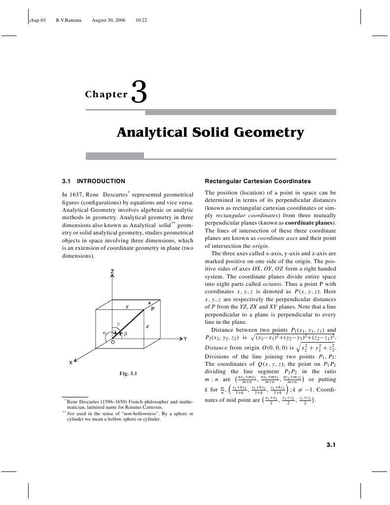 Analytical Solid Geometry | Cartesian Coordinate System | Line (Geometry)