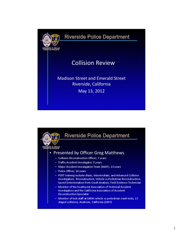 Riverside Police Report On Patrol Car vs. Pedestrian Collision | PDF ...
