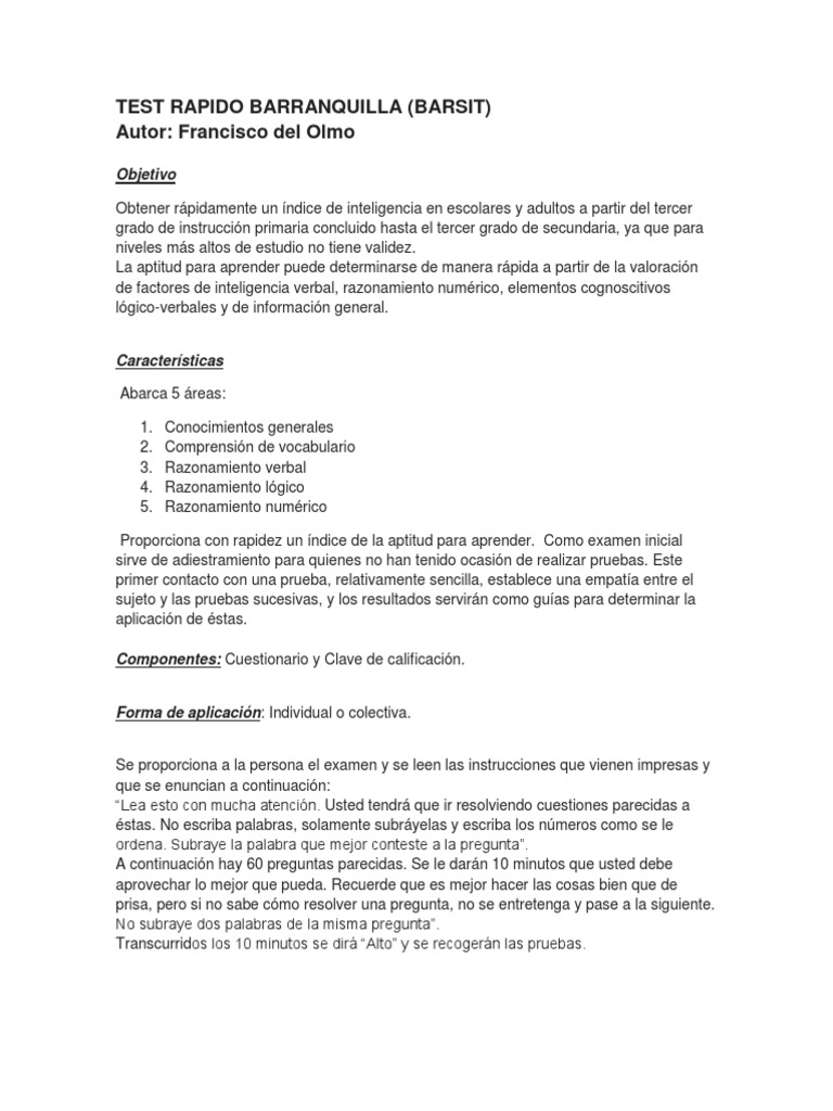 BARSIT | PDF | Prueba (evaluación) | Memoria