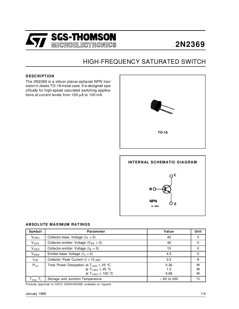 High-Frequency Saturated Switch: Description | PDF | Bipolar Junction ...