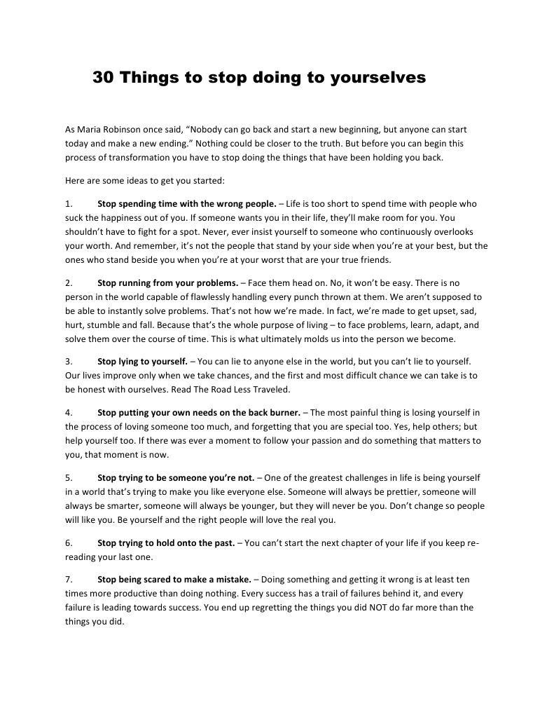 30 Things To Stop Doing To Yourselves | PDF | Forgiveness | Happiness