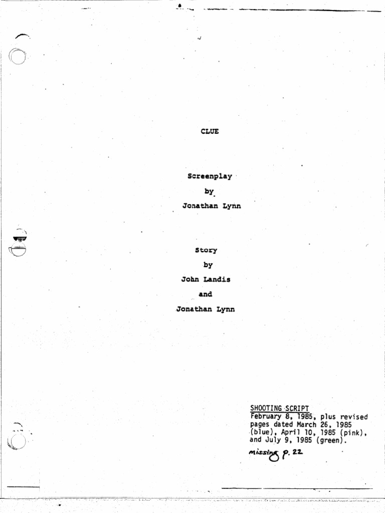 CLUE Screenplay Part 1 of 2 | PDF