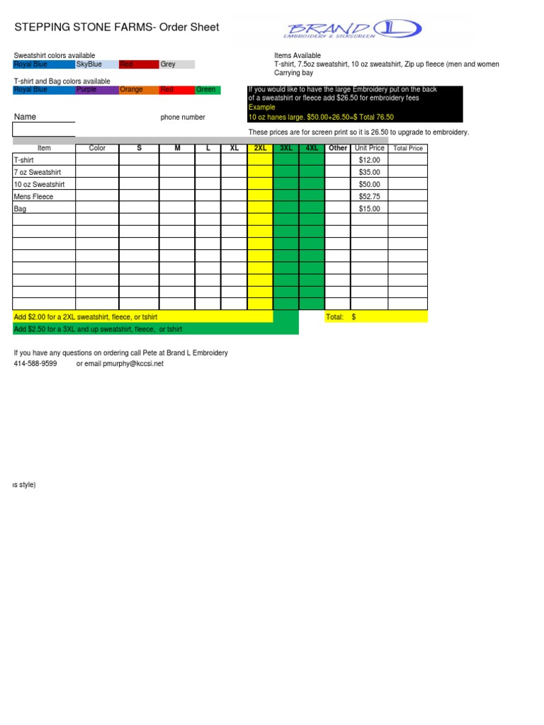 Apparel Order Form for Customers | PDF | Home & Garden | Wellness