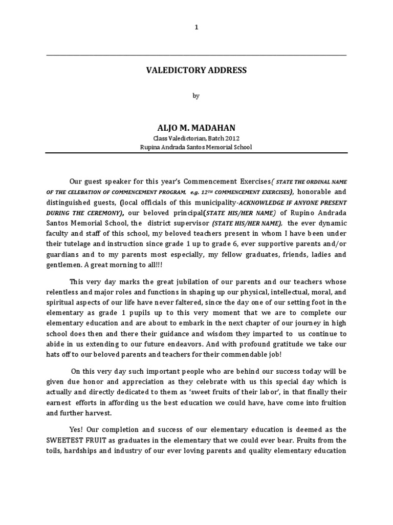 Valedictory Address Batch 2012 | PDF