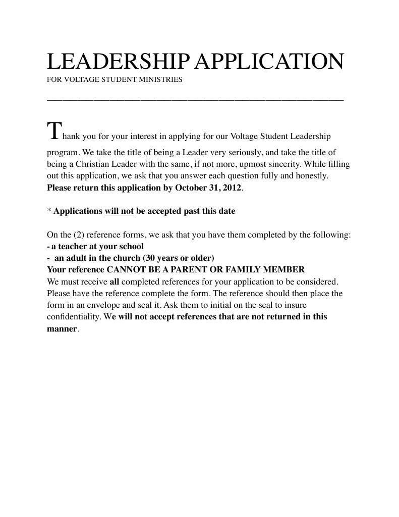 Voltage Student Leadership Application | PDF