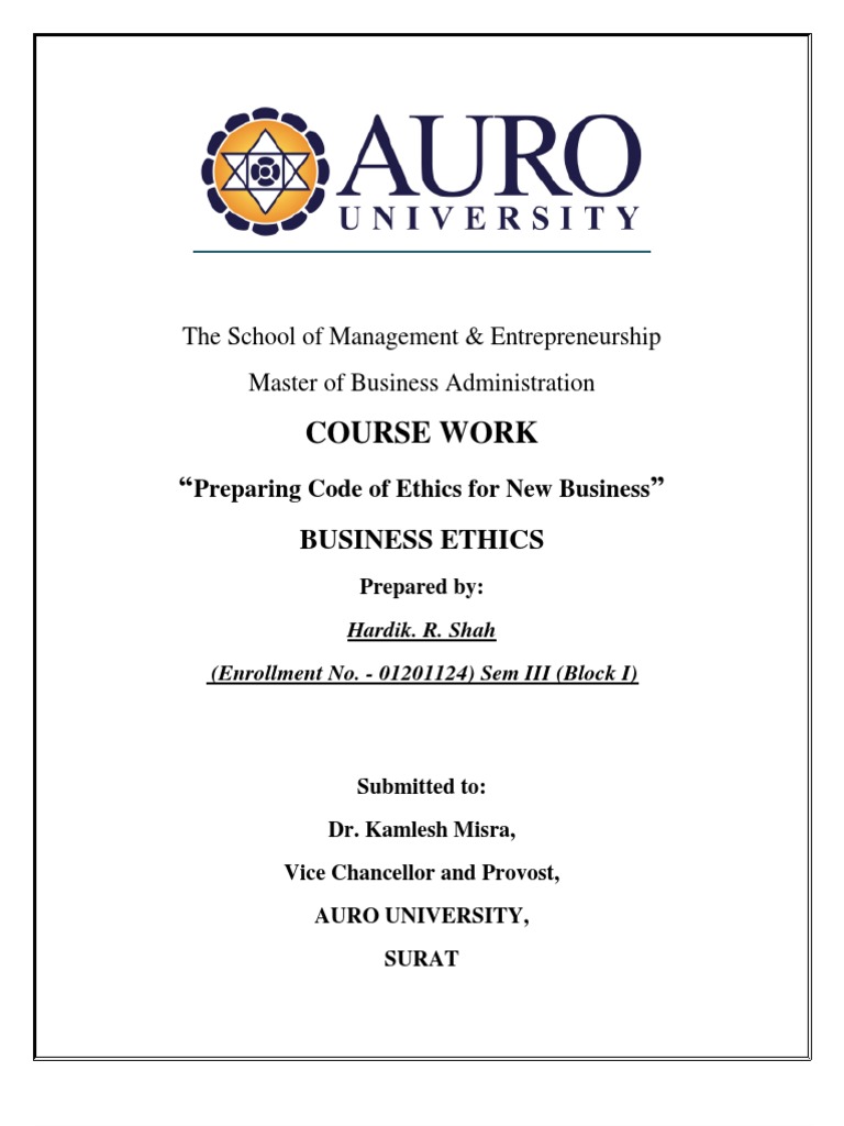 Course Work The School Of Management Entrepreneurship Master Of