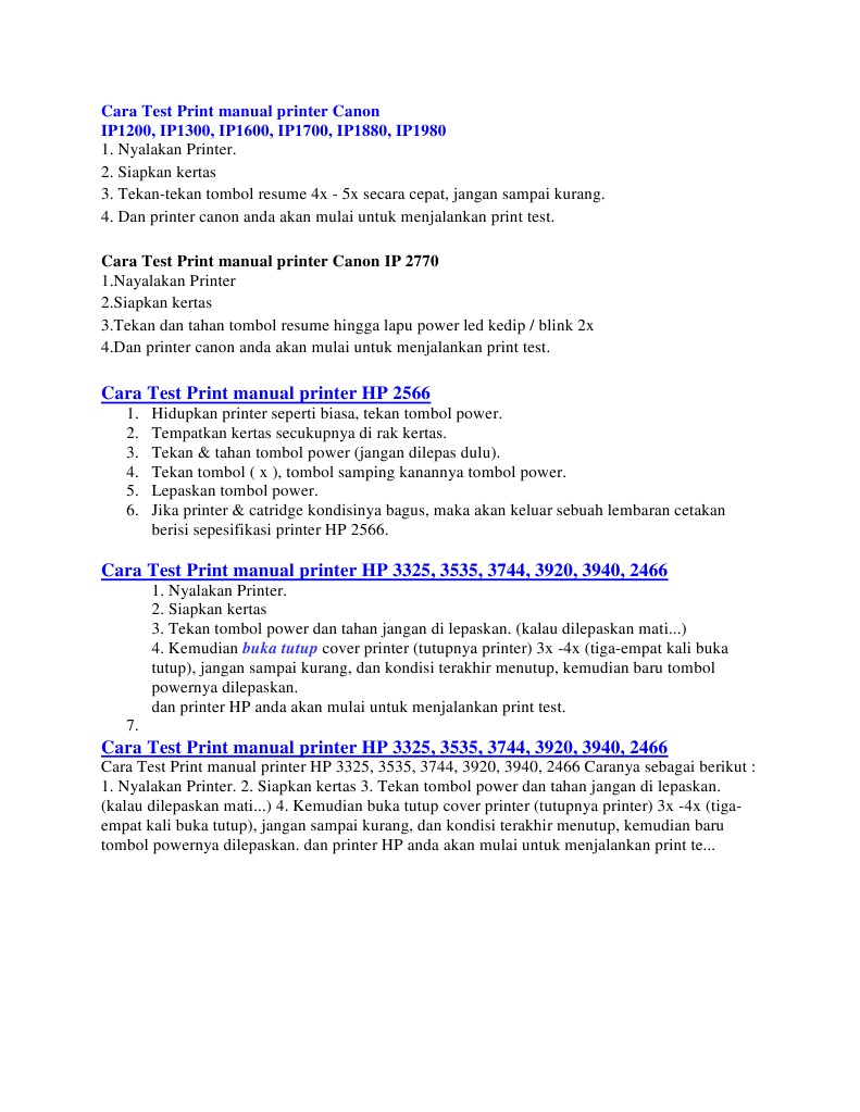 Cara Test Print Manual Printer Canon | PDF