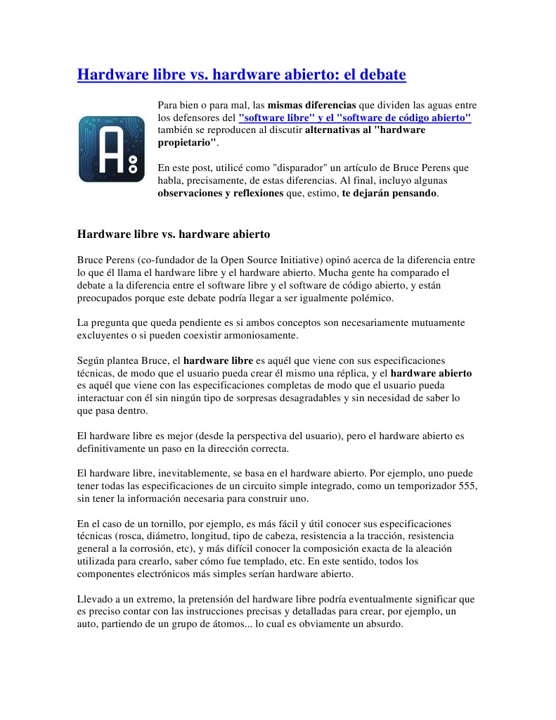 Hardware Libre | Descargar gratis PDF | Software libre | Hardware de la computadora