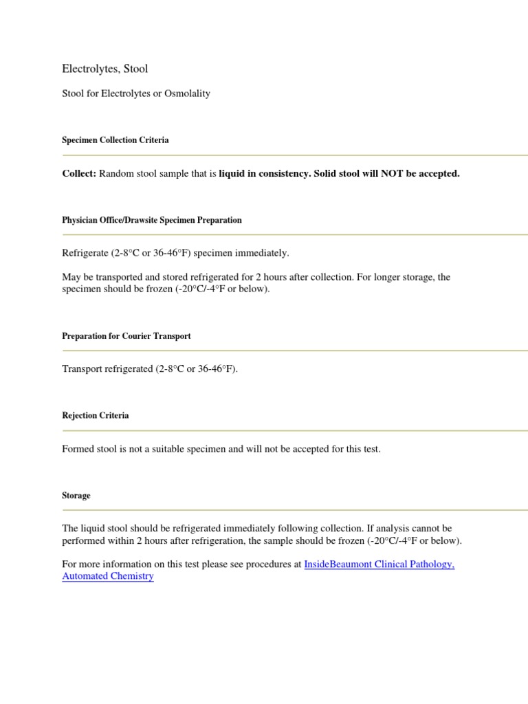 Stool Electrolyte | PDF | Human Feces | Diarrhea