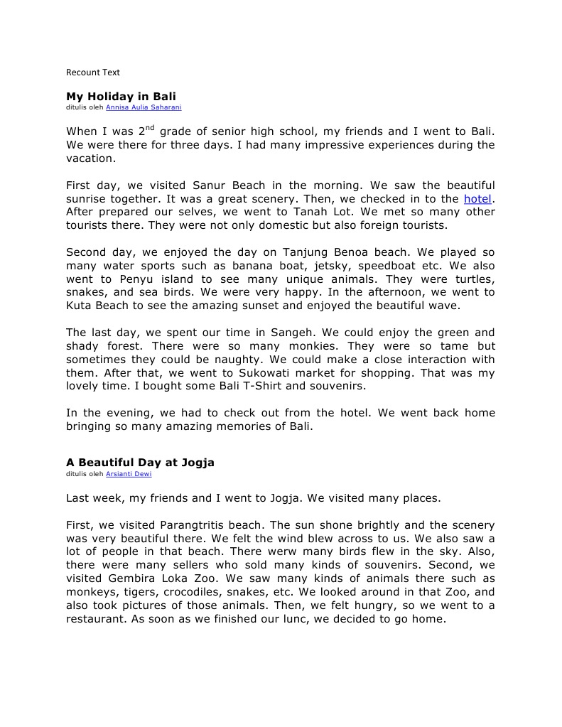 Contoh Recount Teks | PDF | Bali | Nature