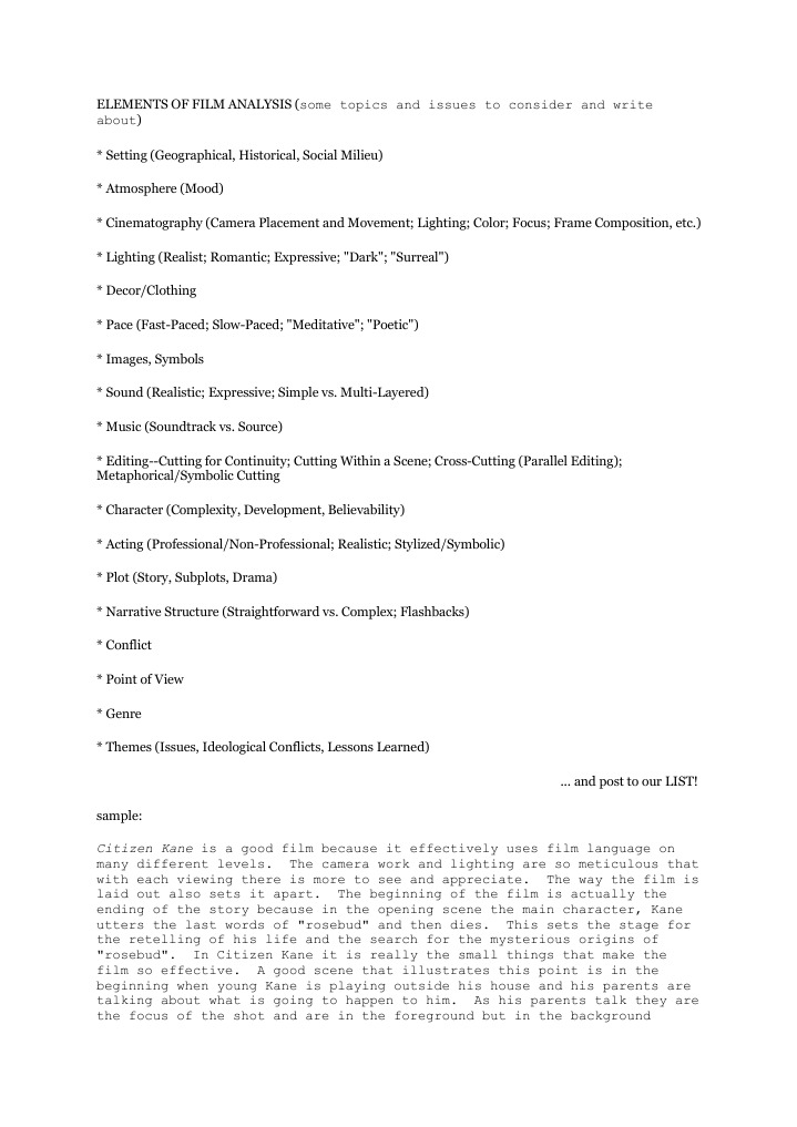 Film Analysis Elements Guide | PDF | Narration | Camera