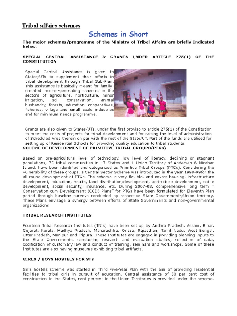 Tribal Development Schemes Overview | PDF | Non Governmental ...