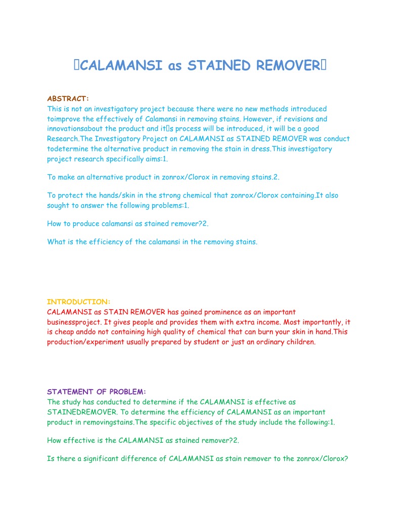 Calamansi as an Effective Stain Remover | PDF | Science
