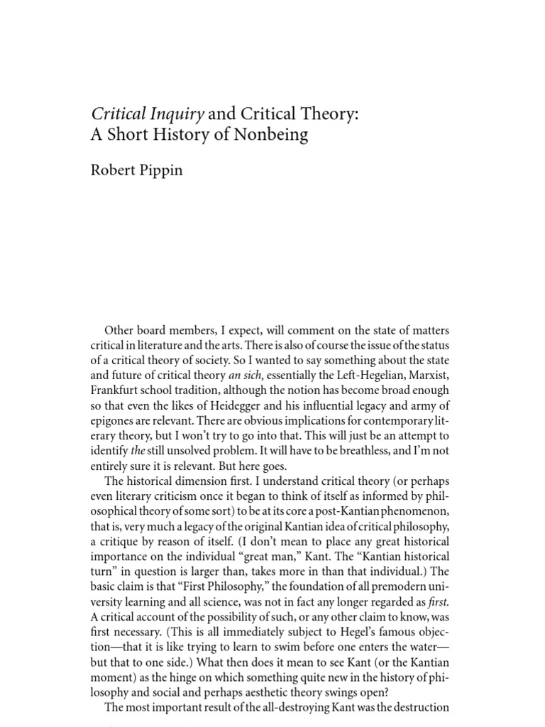 Robert Pippin - On Critical Theory (2004) | PDF | Immanuel Kant ...