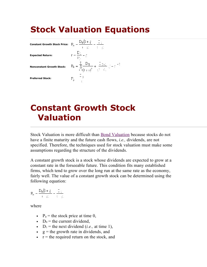 Stock Valuation Equations | Preferred Stock | Stock Valuation