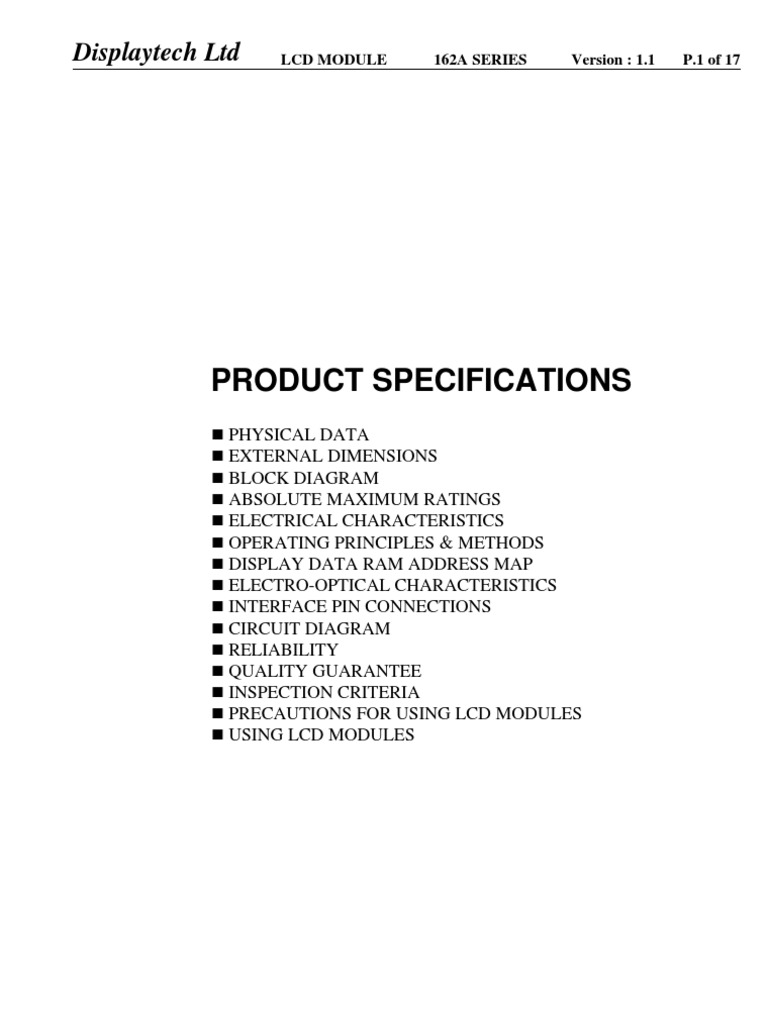Displaytech 162A | PDF | Liquid Crystal Display | Solder