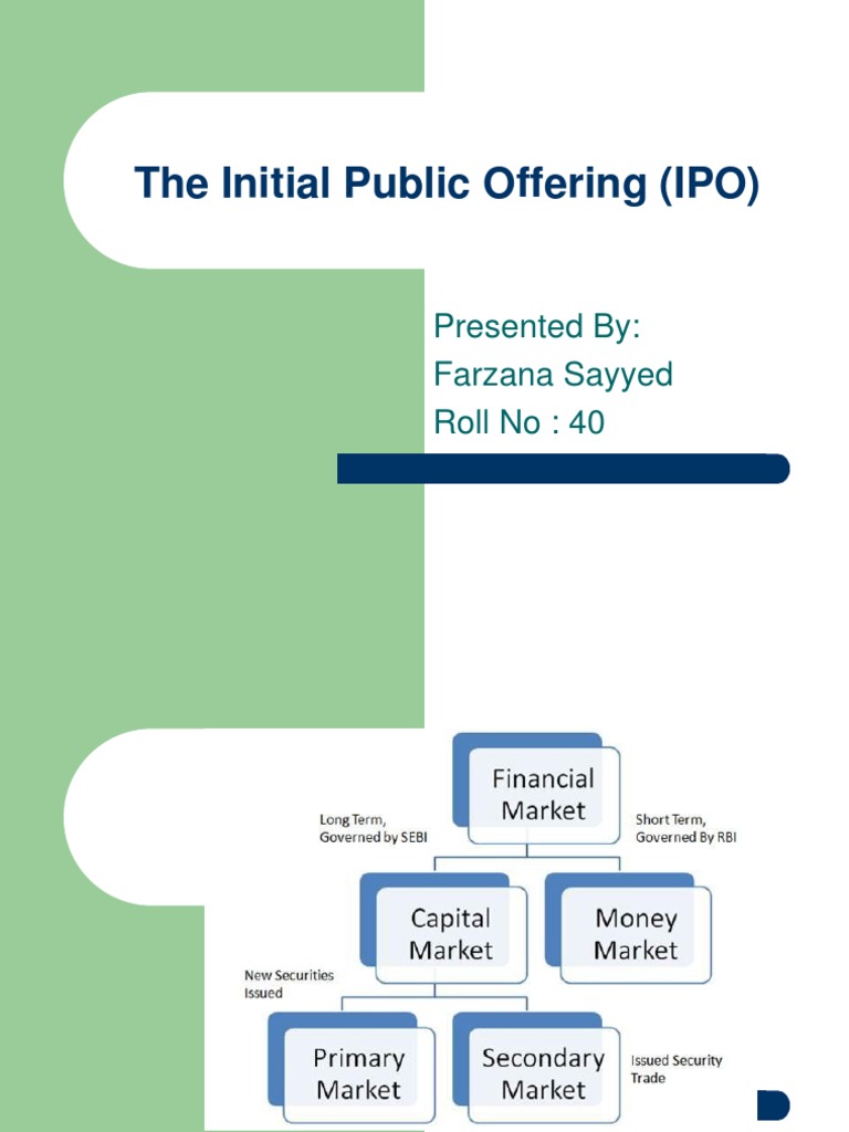 The Initial Public Offering (IPO) : Presented By: Farzana Sayyed Roll ...