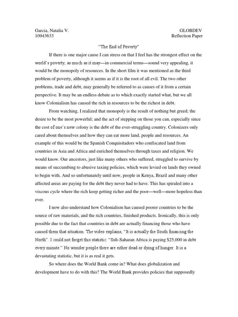 The End of Poverty Reflection Paper | PDF | Colonialism | Poverty