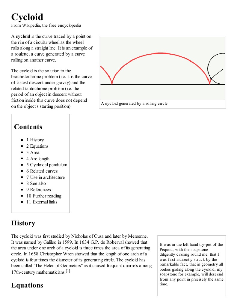Cycloid - Wikipedia, The Free Encyclopedia | PDF | Analytic Geometry ...