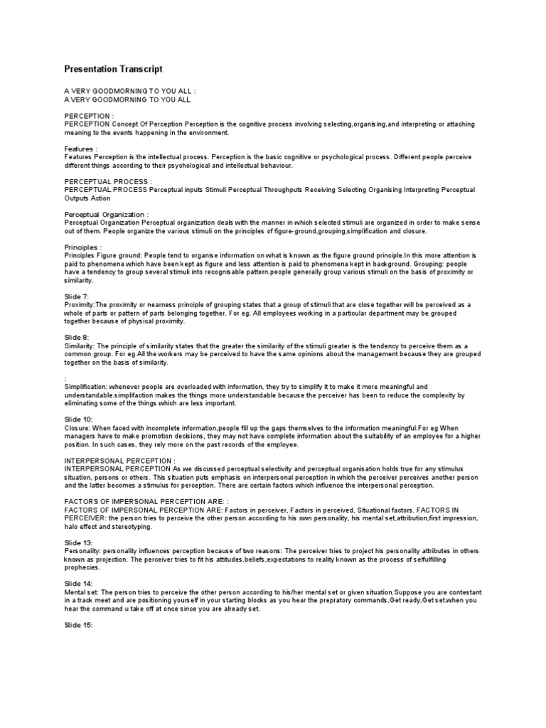 Presentation Transcript | PDF | Stereotypes | Perception