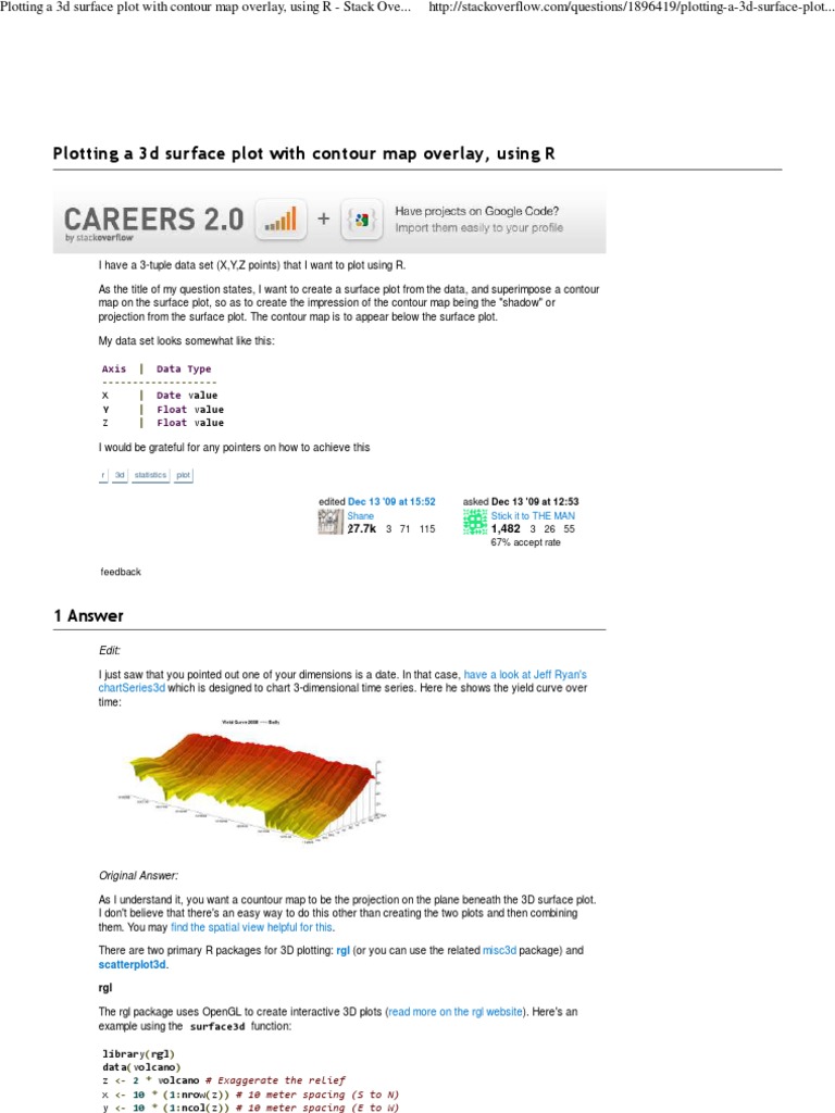 Plotting A 3d Surface Plot With Contour Map Overlay, Using R - Stack Overflow | PDF | Contour ...