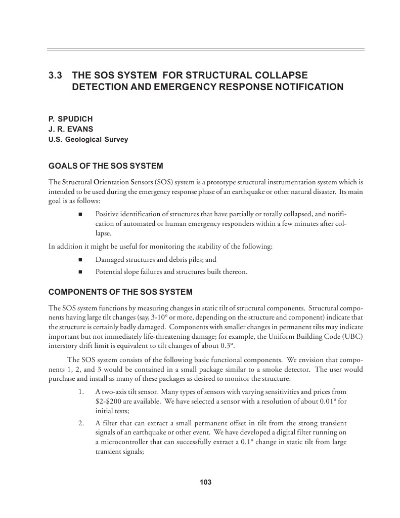 The Sos System For Structural Collapse Detection and Emergency Response ...