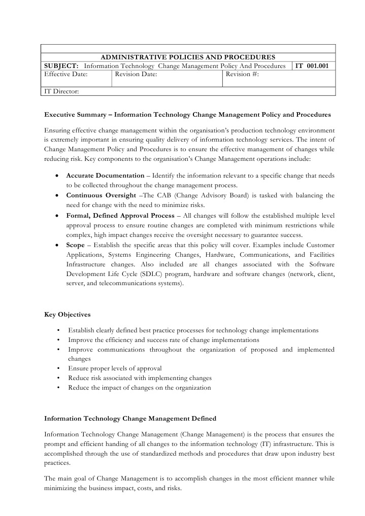 Information Technology Change Management Policy and Procedures | PDF ...