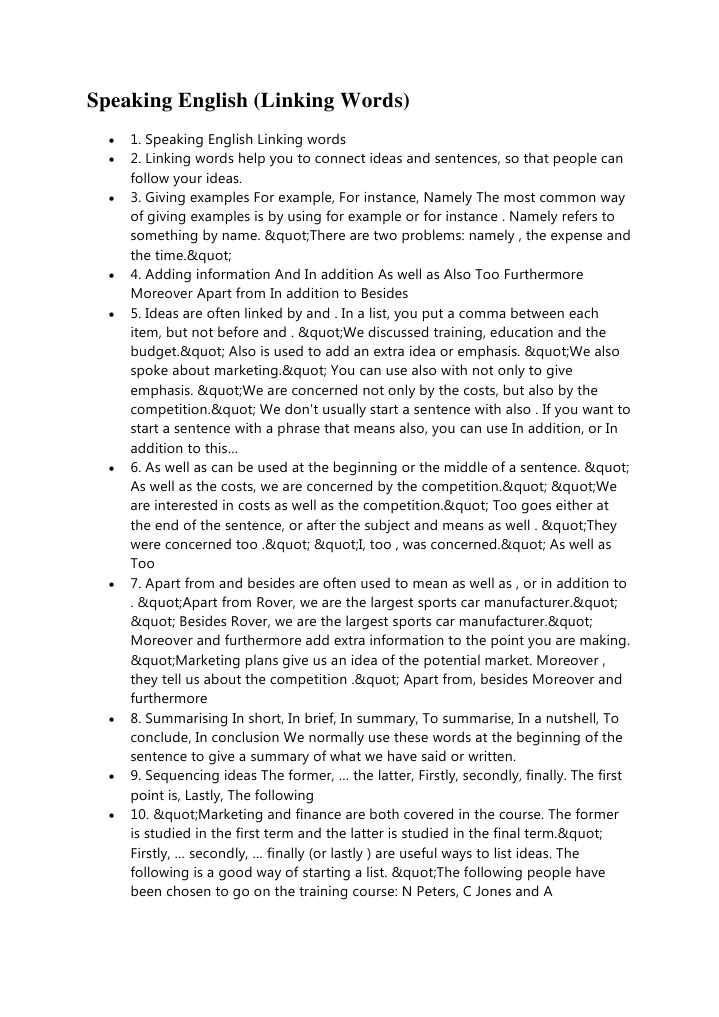 Speaking English Link Words | PDF | English Language | Sentence ...