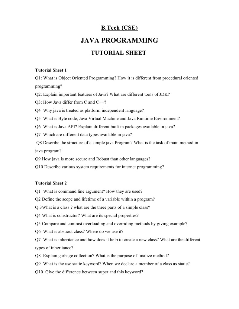 46408tut Sheet Of Core Java Pdf Java Programming Language Class Computer Programming