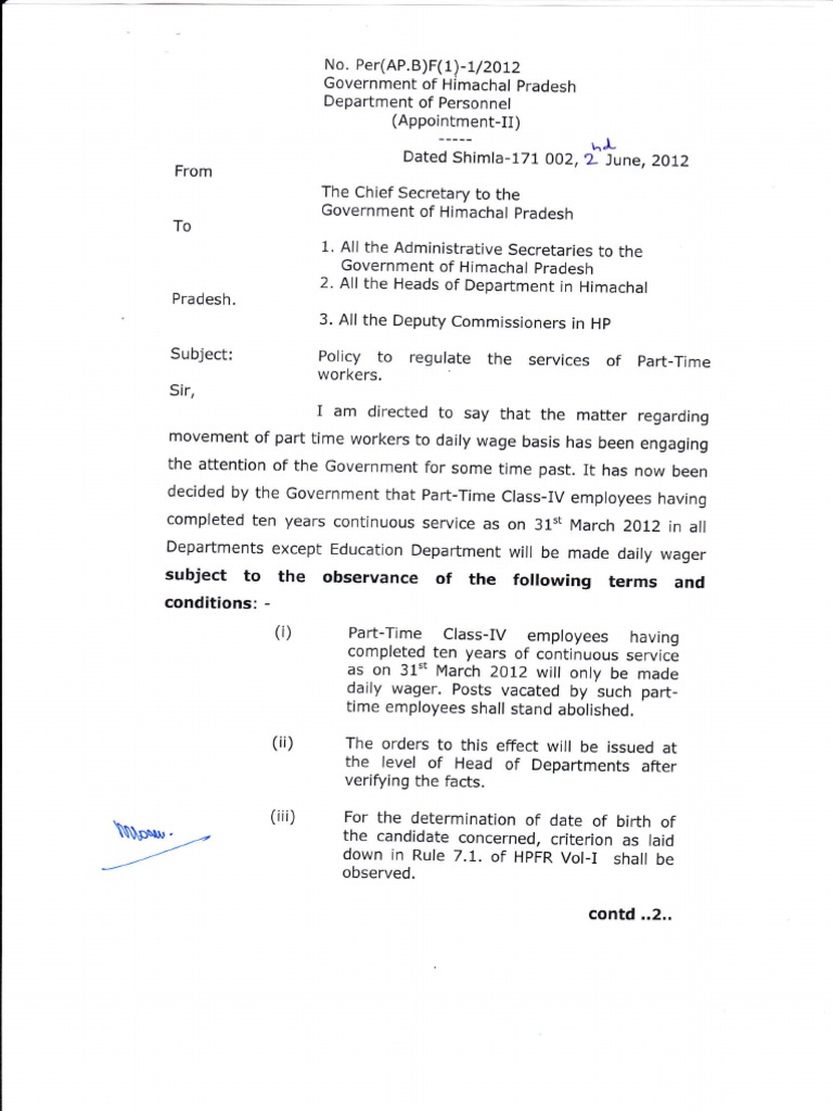 Part Time Employees Regularization Policy 2012 Notification - Vijay ...