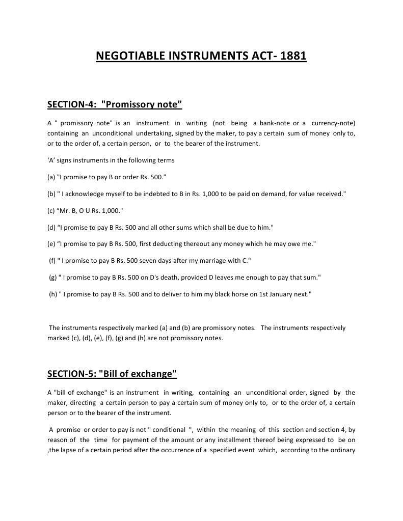Sections of NI Act | PDF | Negotiable Instrument | Cheque